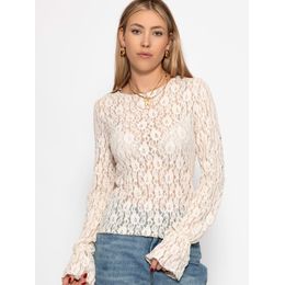 SASSYCLASSY Langarm Spitzenshirt mit Volant&auml;rmeln in Creme | Gr.: L