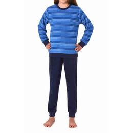Normann langarm Frottee Schlafanzug Pyjama B&uuml;ndchen Streifen - 77441 in blau | Gr.: 152