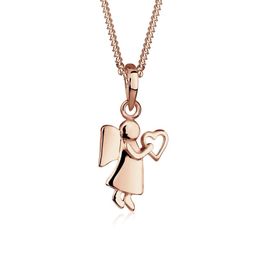 Elli Halskette 925 Sterling Silber Engel, Herz in Rosegold | Gr.: 55 cm