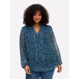sheego by Joe Browns Damen Chiffonbluse mit Glanz-Nadelstreifen, tiefblau-bedruckt, Gr&ouml;&szlig;e 46