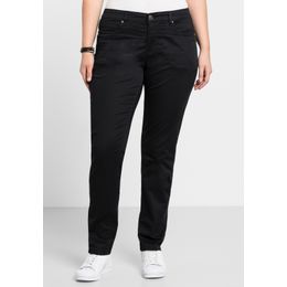 sheego Damen Hose in schmaler Form, aus Twill, schwarz, Gr&ouml;&szlig;e 52