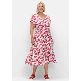 sheego Damen Druckkleid mit Smokbund, ecru-gemustert, Gr&ouml;&szlig;e 54