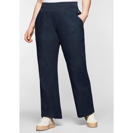 sheego Damen Hose, Blau, Gr. 48, Weite Hosen, Material: Leinen