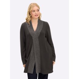 sheego Gro&szlig;e Gr&ouml;&szlig;en Longpullover mit hohem Schlitz und Glitzerblende, graphit-grau-meliert, Gr&ouml;&szlig;e 52/54 - Damen