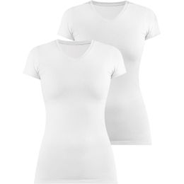 Janice 2 x Figurbetontes T-Shirt mit V-Ausschnitt Siena in Wei&szlig; | Gr.: L