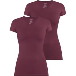 Janice 2 x Figurbetontes T-Shirt mit V-Ausschnitt Siena in Burgund | Gr.: M