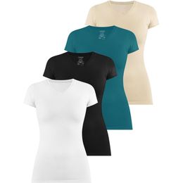 Janice 4 x Figurbetontes T-Shirt mit V-Ausschnitt Siena in Wei&szlig;/Schwarz/Petrol/Beige | Gr.: XL