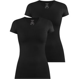 Janice 2 x Figurbetontes T-Shirt mit V-Ausschnitt Siena in Schwarz | Gr.: XS