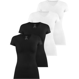 Janice 4 x Figurbetontes T-Shirt mit V-Ausschnitt Siena in Schwarz/Wei&szlig; | Gr.: 3XL