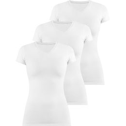 Janice 3 x Figurbetontes T-Shirt mit V-Ausschnitt Siena in Wei&szlig; | Gr.: XL