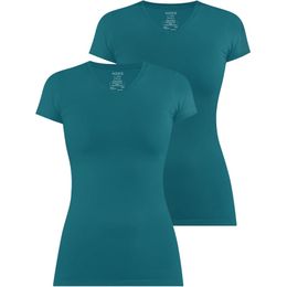 Janice 2 x Figurbetontes T-Shirt mit V-Ausschnitt Siena in Petrol | Gr.: XL