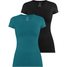 Janice 2 x Figurbetontes T-Shirt mit V-Ausschnitt Siena in Petrol/Schwarz | Gr.: XS