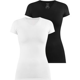 Janice 2 x Figurbetontes T-Shirt mit V-Ausschnitt Siena in Schwarz/Wei&szlig; | Gr.: L
