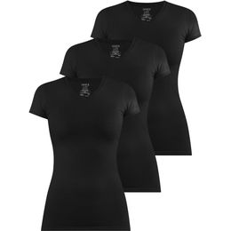 Janice 3 x Figurbetontes T-Shirt mit V-Ausschnitt Siena in Schwarz | Gr.: L