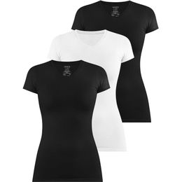 Janice 3 x Figurbetontes T-Shirt mit V-Ausschnitt Siena in Schwarz/Wei&szlig;/Schwarz | Gr.: L