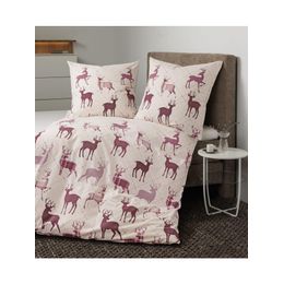 Janine Feinbiber Baumwoll Bettw&auml;sche Davos in beige bordeauxrot | Gr.: 155 x 220 + 80 x 80 cm