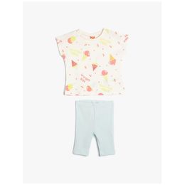 KOTON 2tlg. Outfit: T-Shirt/Hose in Ekru Gemustert | Gr.: 3-4 Jahre