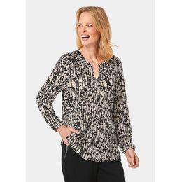 GOLDNER Jerseybluse Elegantes Blusenshirt mit V-Ausschnitt in sand / schwarz / gemustert | Gr.: 42