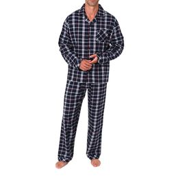 Normann Lange Flanell Schlafanzug Pyjama kariert - 88126 in marine/rot | Gr.: 58