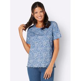 Sieh an! Kurzarm-Shirt in mittelblau-ecru-bedruckt | Gr.: 38