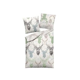 Traumschlaf Bettw&auml;sche Hirsch mit Brille in beige | Gr.: 135 x 200 + 80 x 80 cm