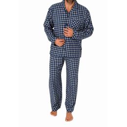Normann Flanell Pyjama langarm Schlafanzug zum durchkn&ouml;pfen - 70801 in navy | Gr.: 54
