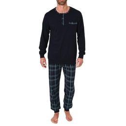 Normann Schlafanzug Pyjama B&uuml;ndchen und karierter Jersey Hose - 75244 in marine | Gr.: 52