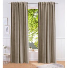 Vorhang Bruno Banani "Leroy" Gr. 1, grau (taupe), B:140cm H:145cm, Polyester, Gardinen, Samt, einfarbig, monochrom, verschiedene Gr&ouml;&szlig;en
