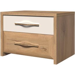 Nachtkommode OTTO HOME "Gala, beige hochgl&auml;nzend UV lackiert und melaminbeschichtet, kratzfest", beige (beige, pacific walnut), B:57cm H:41cm T:41cm, MDF, Spanplatte, Sideboards, mit 2 Schubladen, klassische Rahmenoptik, FSC-zertifiziert