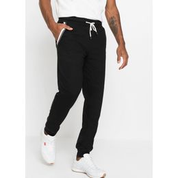 Jogginghose bonprix, Damen, Gr. 44/46, N-Gr, schwarz, Obermaterial: 100% Baumwolle, unifarben, regular fit, Hosen Jogginghose, Jogginghose mit Kontrastdetails