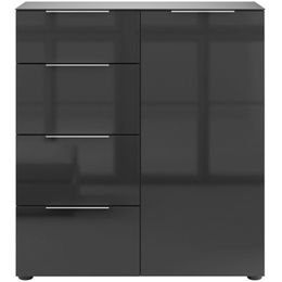 Kommode MANJANA M&Ouml;BEL "mit Chrom oder Schwarz matten Metallgriffen & Glasfront, Soft-Close", anthrazit matt, glas anthrazit, metall chrom, B:90cm H:98,7cm T:40cm, Glas, Metall, Sicherheitsglas ESG, Spanplatte, Sideboards, Kommode