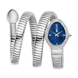 Quarzuhr JUST cavalli time "Carezza", silber (silberfarben, dunkelblau), Armbanduhren, Damen, Quarzuhr, Armbanduhr, Damenuhr, Edelstahlarmband, analog, Kristallsteine