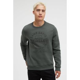 Sweater CAMP DAVID, Herren, Gr. 4XL, schwarz forest, Material: 65% Baumwolle, 35% Polyester, bedruckt, relaxed fit normal, Rundhals, eingesetzt Rippb&uuml;ndchen, Sweatshirts Sweater, mit weicher Innenseite