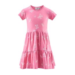 Jerseykleid happy girls, M&auml;dchen, Gr. 110, N-Gr, rosa (light pink), Jersey, Obermaterial: 95% Baumwolle, 5% Elasthan, bedruckt, regular fit knielang, Rundhals, Kleider Jerseykleid