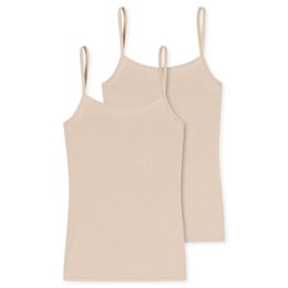 Unterhemd Schiesser "Modal Essentials", Damen, Gr. 40, N-Gr, beige (410, sand), Single Jersey, Obermaterial: 80% Modal, 10% Elasthan, 10% Polyester, figurbetont, tiefer Rundhals, Unterhemden Unterhemd, Single Jersey, schmale Tr&auml;ger, feine Streifen
