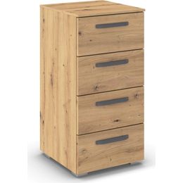 Schubkastenkommode Rauch "Sideboard Schubladenkommode OTELI mit Dekor- und Hochglanzfront", eiche artisan, B:40cm H:81cm T:42cm, Holzwerkstoff, Sideboards, mit 4 ger&auml;umigen Schubladen f&uuml;r viel Stauraum MADE IN GERMANY
