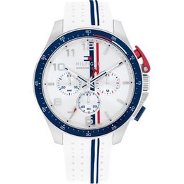 Chronograph Tommy Hilfiger "BANK", wei&szlig;, Armbanduhren, Herren, Chronograph, Quarzuhr, Armbanduhr, Herrenuhr, Silikonarmband, analog, Stoppfunktion