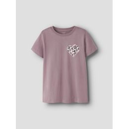 T-Shirt name it "NKFNEA SS TOP PS", M&auml;dchen, Gr. 122/128, toadstool, Jersey, Obermaterial: 100% Baumwolle, bedruckt, regular fit, Rundhals, Shirts T-Shirt