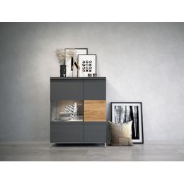 Vitrine OTTO HOME "Onyx", grau (anthrazit, walnussfarben hochglanz), B:93,2cm H:116,3cm T:40cm, Spanplatte, Schr&auml;nke, Vitrine, mit Soft-Close-Funktion