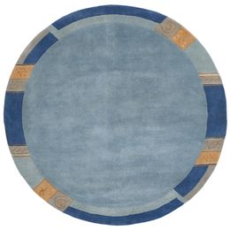 Wollteppich LUXOR living "India" Gr. 9, blau, H:20mm &Oslash;:150cm, Wolle, Teppiche, reine Wolle, handgekn&uuml;pft, mit Bord&uuml;re