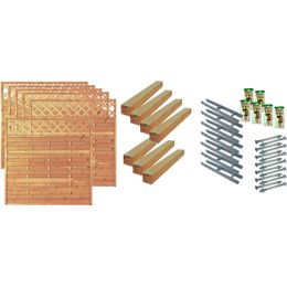 TETZNER & JENTZSCH Dichtzaun TETZNER & JENTZSCH "Memphis 4", gr&uuml;n (gr&uuml;n, braun), H:180cm, Massivholz, Stahl, Zaunelemente, 6 Elemente, LxH: 1143x180 cm