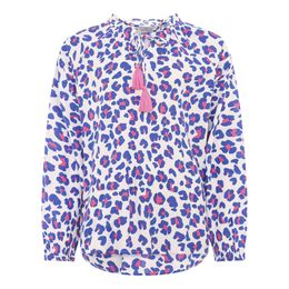 Schlupfbluse Zwillingsherz "Colorful Leo", Damen, Gr. L/XL (L/XL), blau (dunkelblau), Obermaterial: 100% Viskose, animal-print, loose fit h&uuml;ftlang, Serafino, Blusen Schlupfbluse, Animal-Muster, Langarm, Tasseln, V-Ausschnitt, Viskose