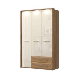 Kleiderschrank OTTO HOME "Gala, beige hochgl&auml;nzend UV lackiert, kratzfest, FSC-zertifiziert", beige (beige, pacific walnut), B:137cm H:224cm T:56cm, MDF, Spanplatte, Schr&auml;nke, Kleiderschrank, mit Beleuchtung und Passpartourahmen, hoher Schrank (224cm), 3 Breiten