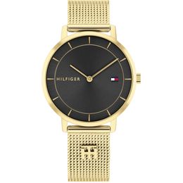 Quarzuhr Tommy Hilfiger "TEA", gold (goldfarben, schwarz), Armbanduhren, Damen, Quarzuhr, Armbanduhr, Damenuhr, Edelstahlarmband, analog