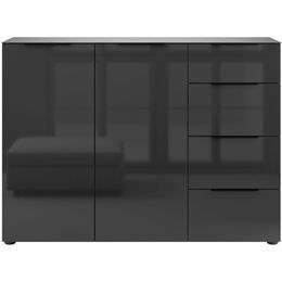 Kommode MANJANA M&Ouml;BEL "mit Chrom oder Schwarz matten Metallgriffen & Glasfront, Soft-Close", anthrazit matt, glas anthrazit, metall schwarz matt, B:135cm H:98,7cm T:40cm, Glas, Metall, Sicherheitsglas ESG, Spanplatte, Sideboards, Kommode