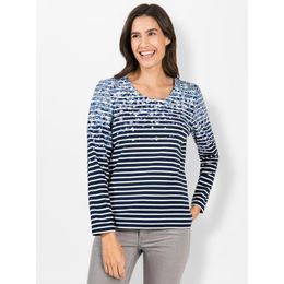 Langarmshirt Inspirationen "Shirt", Damen, Gr. 36, blau (marine, bedruckt), 50% Baumwolle, 50% Polyester, bedruckt, gebl&uuml;mt, gemustert, gestreift, mehrfarbig, Rundhals, Shirts Langarmshirt