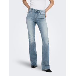 Bootcut-Jeans Only "ONLBLUSH MID WAIST FLARED DNM BOX", Damen, Gr. XS (34), L&auml;nge 32, special blau grau denim, Denim/Jeans, Obermaterial: 92% Baumwolle, 6% Elastomultiester, 2% Elasthan, unifarben, Jeans