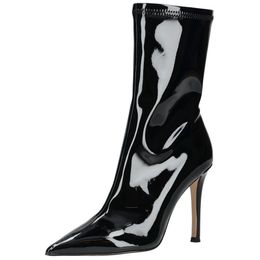 Steve Madden Damen High-Heel-Stiefelette "Steve Madden Stiefelette Lederimitat", Gr. 40schwarz lack, Lederimitat, Schuhe