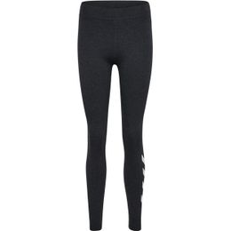 Leggings Hummel "HMLPULSE LOGO MW TIGHTS", Damen, Gr. M (38), N-Gr, schwarz melange, Obermaterial: 57% Baumwolle, 38% Polyester, 5% Elasthan, Hosen Leggings