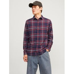 Jack & Jones Langarmhemd JACK & JONES "JJJOSHUA FALL FLANNEL SHIRT LS", Herren, Gr. M, N-Gr, rot (vineyard wine), Web, Obermaterial: 60% Baumwolle, 40% Polyester, unifarben, slim fit, 2-Knopf-Manschette, Hemden
